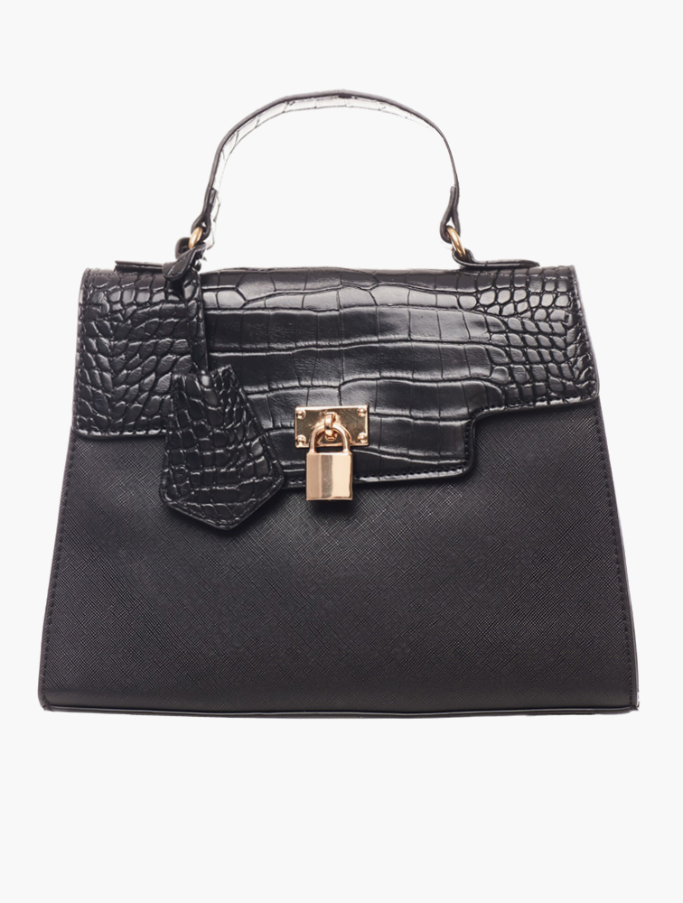 MyRunway | Shop Daily Finery Black Croc Handle Box bag for Women from ...