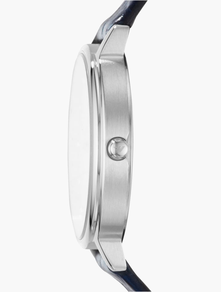 Shop EMPORIO ARMANI Blue Leather Two-Hand Watch for Women from MyRunway ...