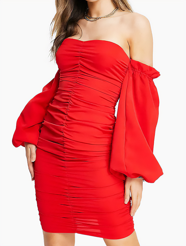 Shop In the Style Red Ruched Off Shoulder Mini Dress for Women from ...