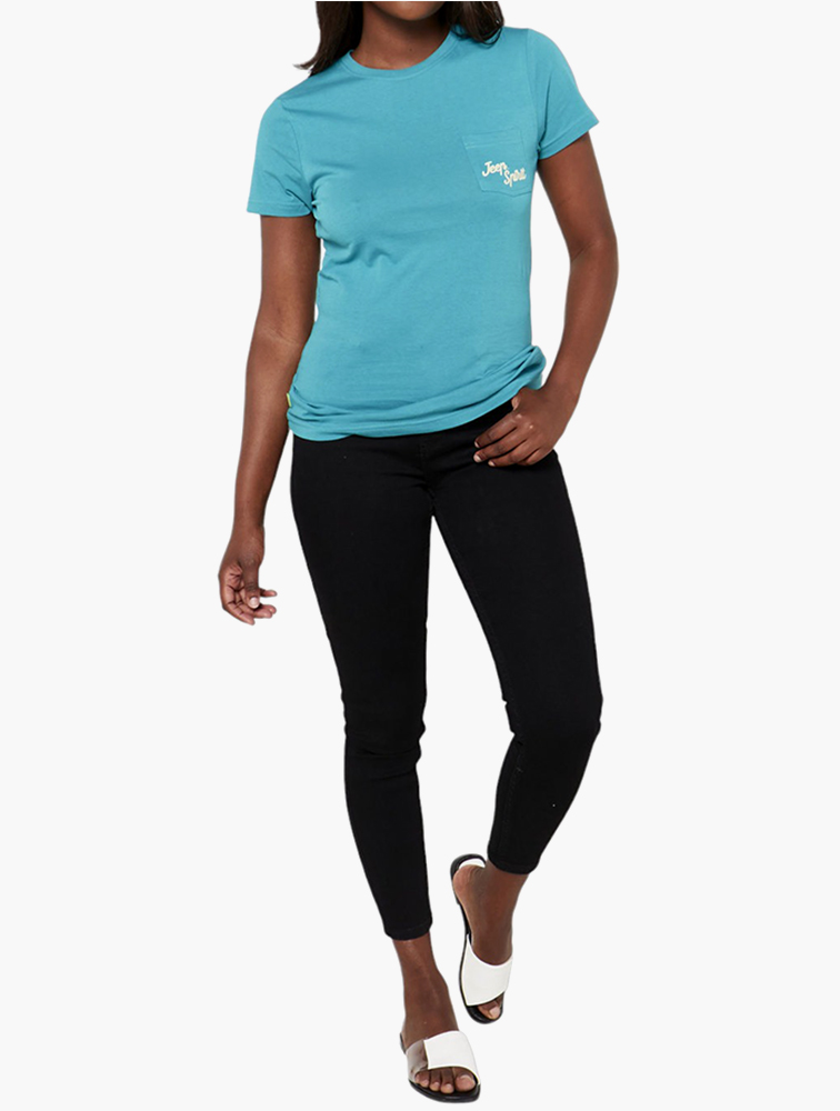Shop Jeep Turquoise Tonic Essential Logo Pocket T-Shirt for Women from ...