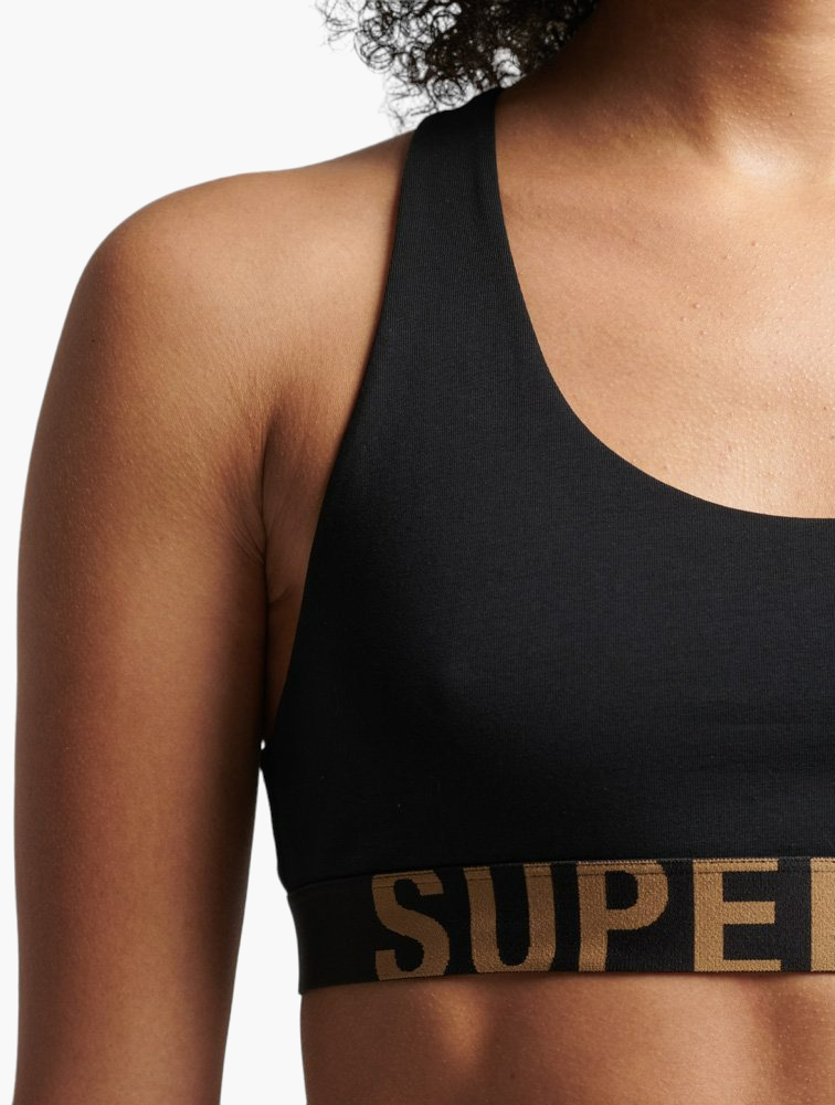 Shop Superdry Black & Gold Large Logo Crop Bralette for Women from ...