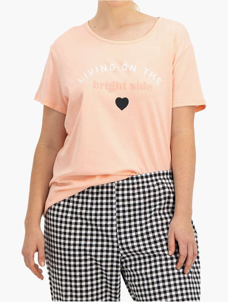 Shop Woolworths Peach Slogan & Floral Print Cotton Pyjamas for Women ...