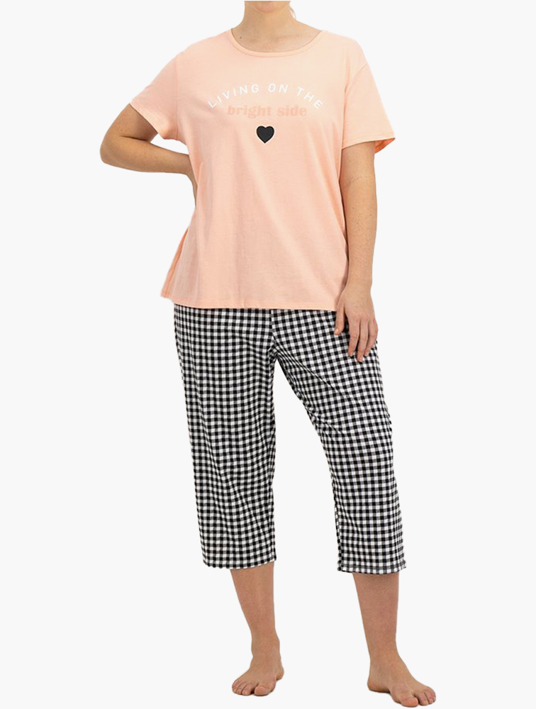 Shop Woolworths Peach Slogan & Floral Print Cotton Pyjamas for Women ...