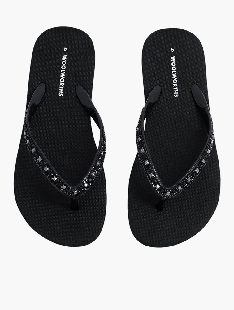Shop Woolworths Black Embellished Flip Flops for Women from MyRunway.co.za